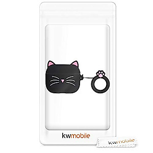 kwmobile Silicone Case Compatible with Apple AirPods Pro - Case Soft Cover - Cat Black/White