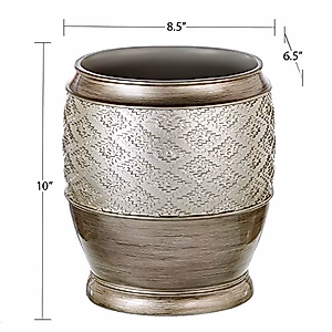 Creative Scents Dublin Bathroom Trash Can with Lid - Decorative Resin Small Garbage Can Wastebasket Bin for Diaper/Paper (Brushed Silver)