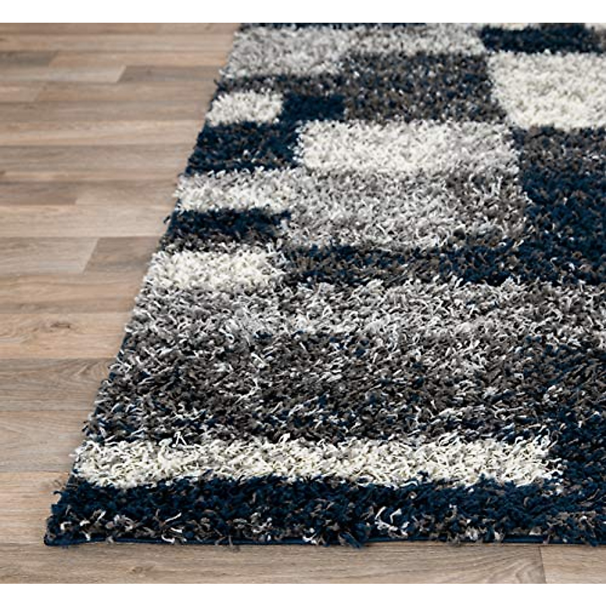 Rugshop Distressed Modern Boxes Plush Shag Area Rug 5' x 7' Navy