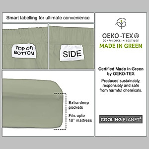 Cooling Planet Full Size Bedsheet Set, 610 TC Pima Cotton, Extra Long Staple Sateen Weave TightFit Elastic Pocket 18" Wrinkle, Fade Resistant Fitted Sheet Set for Bedroom Décor (Sage, 4 Pcs)