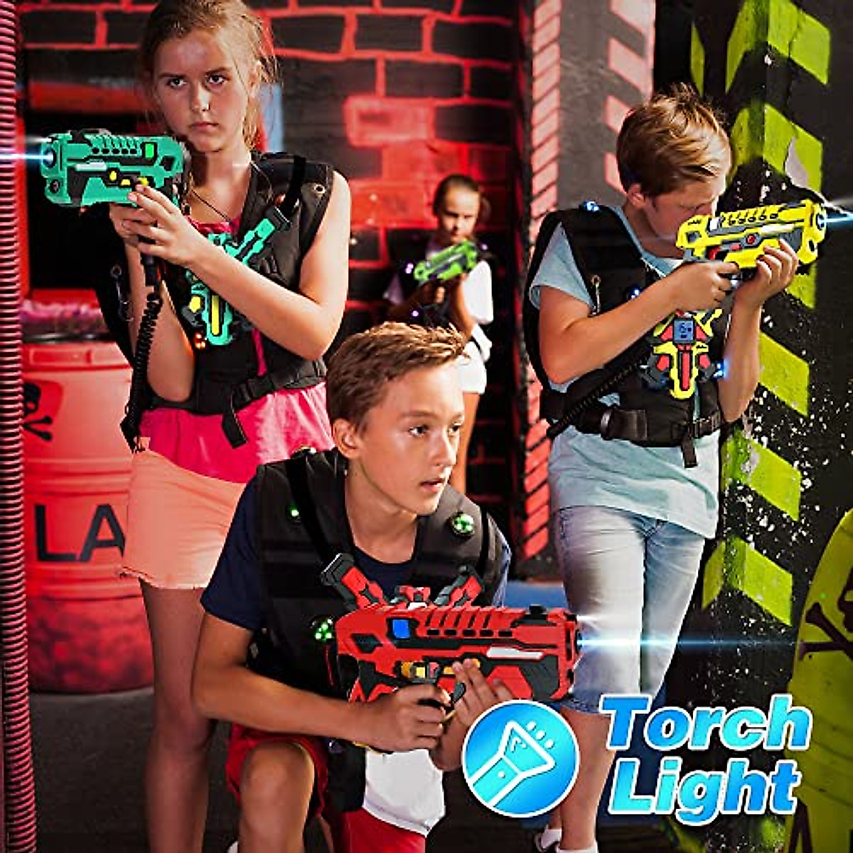 VATOS Rechargeable Real time Data SYNC Laser Tag Gun Set - 2.4GHz Infrared Laser Tag of 4 Gun 4 Vest with Glowing Light, Lazer Tag Game for Kids Adults, Family Group Activity for Boys Girls Age 6-12