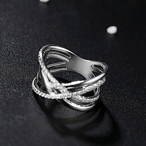 VIKI LYNN Criss Cross Rings for Women 925 Sterling Silver Wide Band Rings