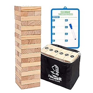 WOOD CITY Giant Tumbling Timber Tower Game (Stacking from 2 to 4 Feet), Classic Jumbo Outdoor Game for Adults Kids Family, 54 Pieces Premium Pine Wood Blocks Toy