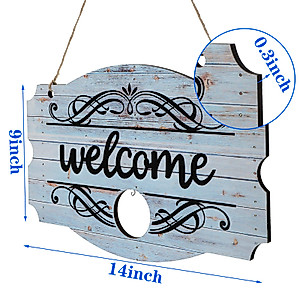 Jetec Welcome Door Sign Christmas Decor Fall Sign Seasonal Front Door Rustic Wood Welcome Notation Wall Hanging Porch Easter Interchangeable 14 x 9 Inch(White with Black Letters)