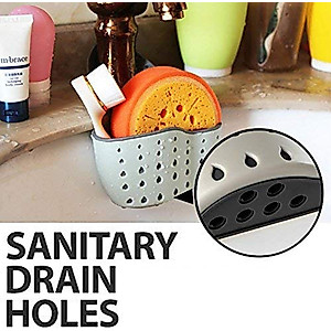 Comfecto Kitchen Faucet Sponge Holder, 2 Pack Hanging Kitchen Faucets Caddy Organizer with Adjustable Strap and Holes for Drying, Space Saving Sink Sider for Dish Soap Dishwashing Brush