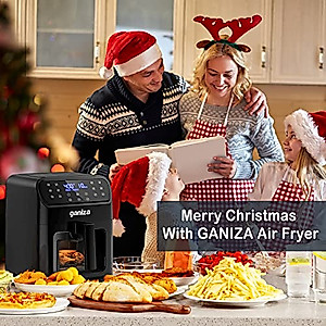 Air Fryers Oven, GANIZA 6 Quart Oilless Air Fryer with Visible Cooking Window, One-Touch Screen with 13 Functions, Nonstick and Dishwasher-Safe Basket, Customized Temp/Time, Black