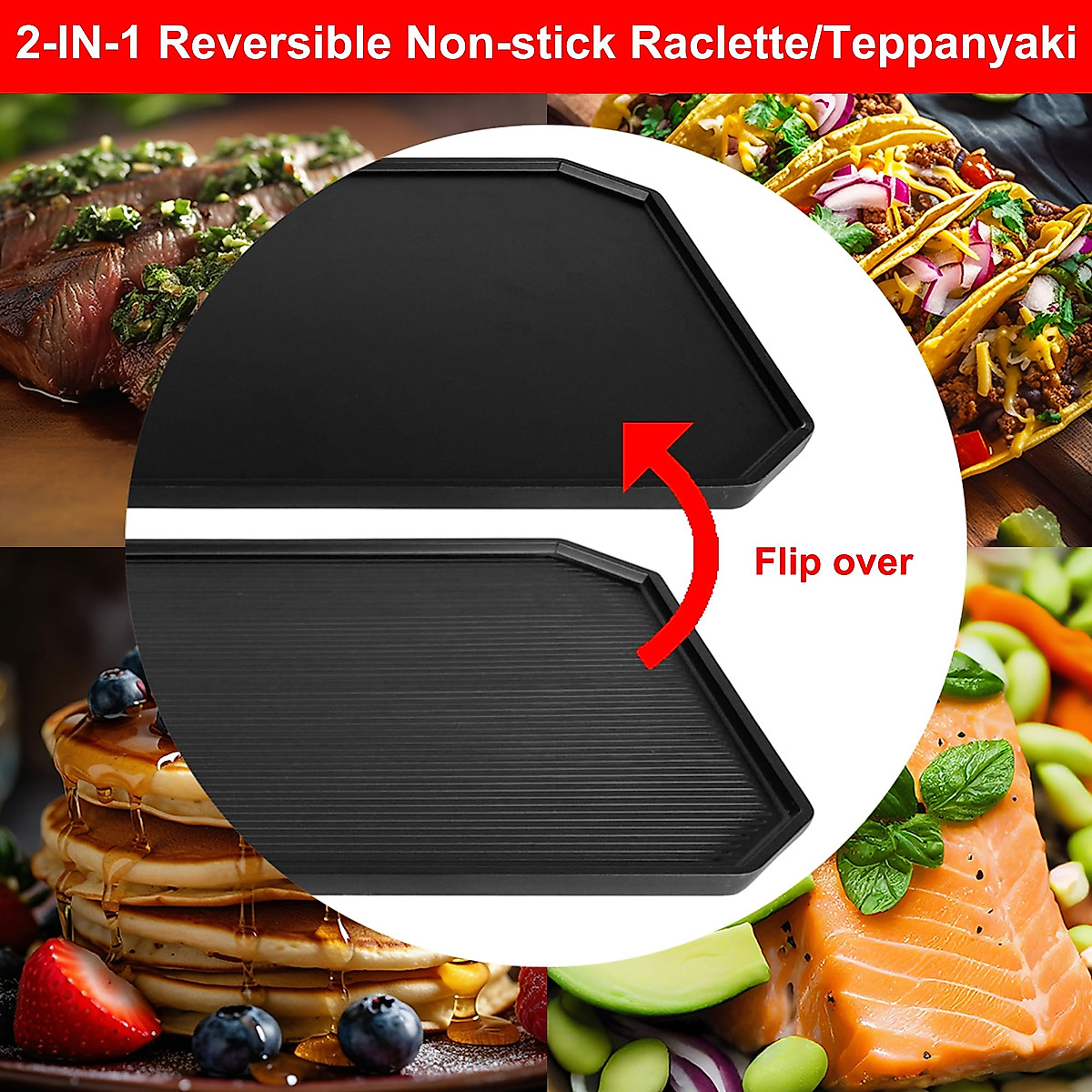 TAMARIT Raclette Cheese Table Grill Portable Electric Indoor Korean BBQ Grill 1400W Raclette Party Grill with Reversible Nonstick Extra Large Grill Plate Raclette Grill for Home Party, Stainless Steel