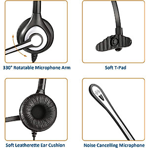 Wantek Telephone Headset Corded RJ9 Headphone with Mic & Noise Cancelling Phone Headsets Compatible with Plantronics Polycom VVX310 410 Yealink S12 Avaya 1408 1416, Landline Phone Headset