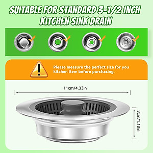 Kitchen Sink Drain Strainer, Pop-up Sink Stoppers, 3 in 1 Sink Drain Strainer, Upgraded Larger Sink Strainer Filter Basket, Cleaning Brush for US Sink Standard 3-1/2 Inch Drain Strainers