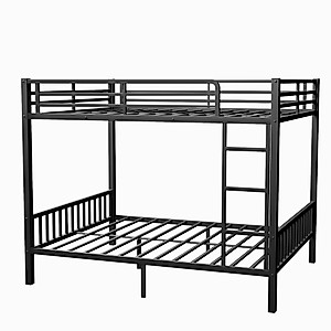 Mirightone Queen Over Queen Bunk Beds for Adults, Metal Bunk Bed Queen Size,Heavy-Duty Bunk Bed Frame with Ladder and Slats Support for Boys Girls,Space-Saving,Noise Reduced,Black