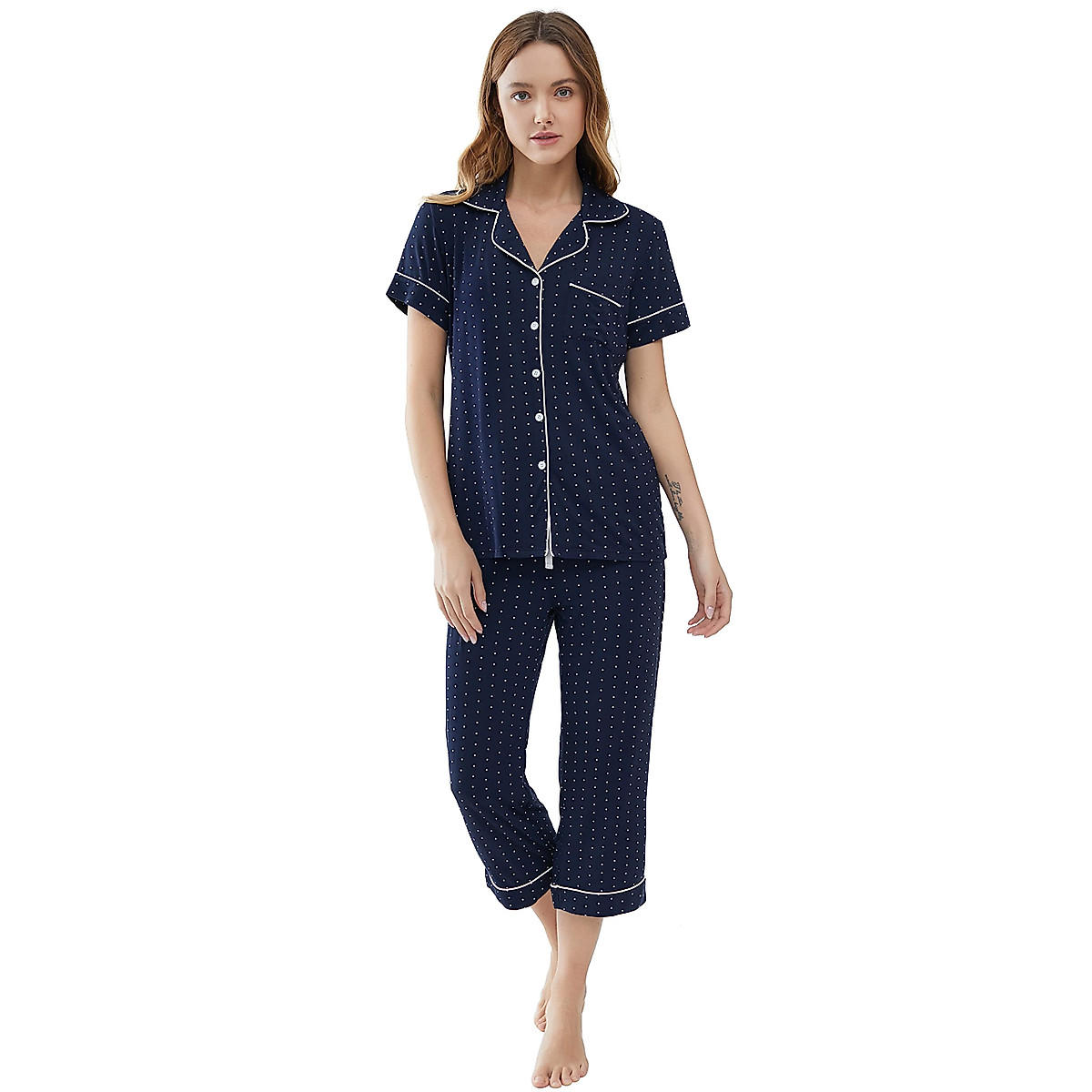 Joyaria Womens Bamboo Viscose Pajamas Set Cooling Moisture Wicking Pjs Night Sweats Sleepwear(White, Small)