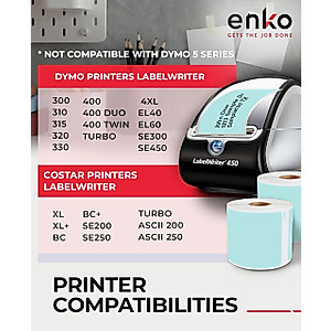 enKo [6 Rolls, 1800 Direct Thermal Labels] Blue Turquoise Compatible Colored for Dymo Labels 30256 - Stickers Label (2-5/16 x 4") Use with Dymo, Rollo Thermal Printer as Shipping & Mailing Labels