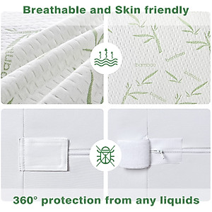 Parkdeny King Mattress Encasement, Waterproof Cooling Rayon from Bamboo, 3D Air Fabric, Breathable, Noiseless, Washable, Fits 5"-15" Deep Mattresses