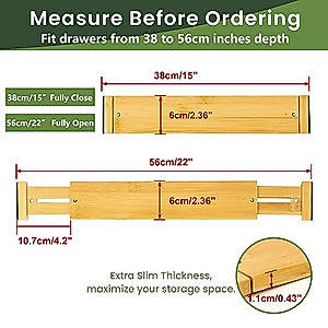 romise Drawer Dividers, Adjustable Bamboo Drawer Organizers, Bamboo Drawer Dividers Kitchen Organizers (15" - 22"), 4 Pack Expandable Drawer Organization Separators for Dresser,Bathroom,Bedroom,Drawer