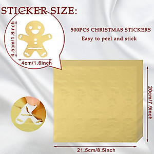 Whaline 500Pcs Christmas Foil Gold Stickers Gingerbread Man Self-Adhesive Large Stickers Christmas Gold Envelope Sealing Stickers for Xmas Party Gift Bag Wedding Invitations Greeting Cards Craft