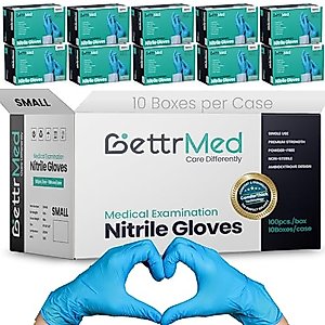 Bettrmed Blue Nitrile Gloves, Disposable Latex Free - Small (Pack of 1000) Medical Surgical Exam Dental - Strong Rubber, Powder Free, with Long Cuffs - Guantes Desechables