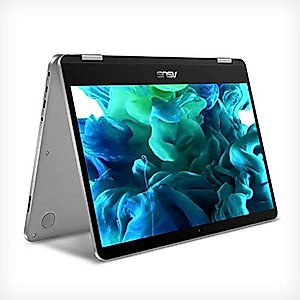 ASUS VivoBook Flip 14 Thin and Light 2-in-1 Laptop, 14” HD Touchscreen, Intel Celeron N4020 CPU, 4GB RAM, 128GB Storage, Windows 10 Home S, Microsoft 365, Light Grey, TPM, Fingerprint, J401MA-PS04T