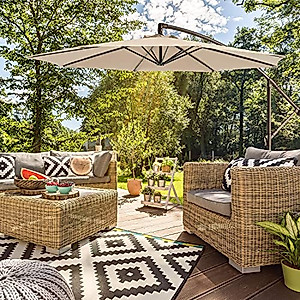 AMERICAN PHOENIX 10FT Offset Hanging Patio Umbrella Cantilever Outdoor Umbrellas with Crank & Cross Base for Garden, Backyard, Pool and Beach (Beige)