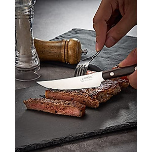 UMOGI Premium Steak Knives Set of 8 in Gift Box - Full Tang Wenge Wood Handle - HC German Stainless Steel, Straight Edge Non Serrated 4.5''Dinner Knife, Kitchen Tableware Knives Cutlery Set