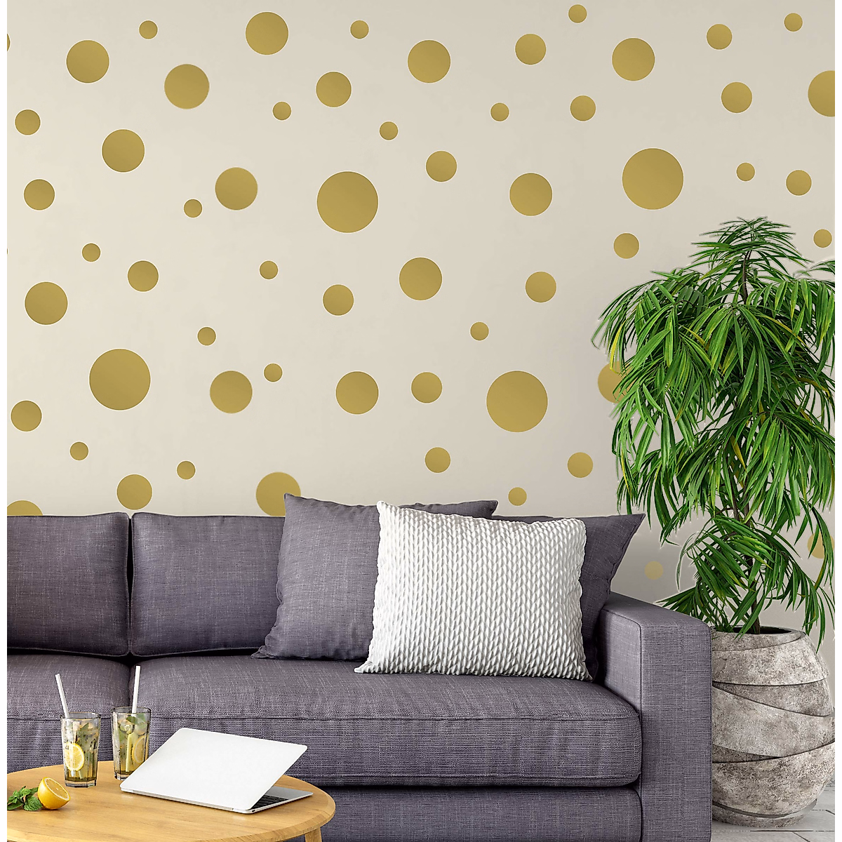 Create-A-Mural Polka Dot Wall Stickers, Wall Decor Stickers, Wall Dots, Vinyl Circle Room Dot Decals Wall Art Stickers for Bedroom Girls Room Peel and Stick Kids Room Decor Birthday Gift (Gold)