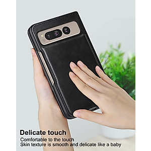 Foluu for Google Pixel Fold 2023 Case, Pixel Fold Leather Case, PU Leather + Hard PC Shell Ultra Thin Slim Durable Protective Phone Case Cover for Google Pixel Fold 2023 (Black)