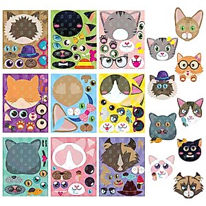 HubirdSall 45Pcs Cats Make-a-Face Stickers Make You Own Cats Holographic Stickers Games School Activity Reward for Kids Teacher Art Craft Birthday Gift Party Favors Room Decor Sticker for Children