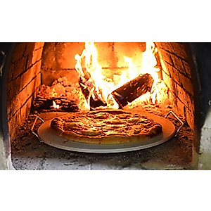 KitchenStar Pizza Stone 16 inch with Handles (Large) - Cordierite Baking Stone Set with Metal Rack & Plastic Scraper - High Temperature Resistant Ceramic Pizza Stones for Oven, Grill or Smoker