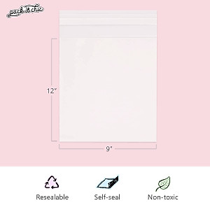 Pack It Chic - (1000 Pack) Clear Resealable Polypropylene Bags - Fits Prints, Photos, Documents - Self Seal (9" X 12")