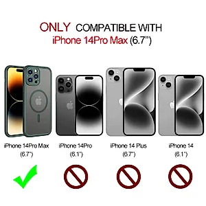 ImpactStrong Magnetic Guard Designed for iPhone 14 Pro Max Case [Camera Protection] [Military Grade Drop Tested] [Compatible with MagSafe] Slim Translucent Matte Phone Case (6.7") - Dark Green