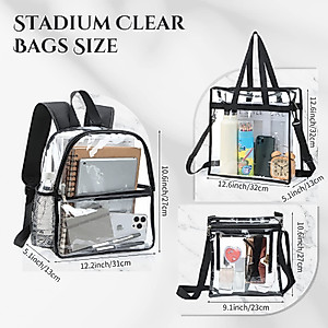3 Pcs Clear Backpack Stadium Approved Transparent Backpack Clear Tote Bag with Zipper See Through PVC Messenger Handbag Stadium Approved Purse Transparent Crossbody Bags with Adjustable Strap for Work