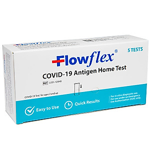 Flowflex COVID-19 Antigen Home Test kit, 1 Pack, 5 Tests Total. FDA EUA Authorized OTC at-Home Self-Test, Non-invasive Nasal Swab, Easy to Use and No Discomfort, Results in 15 Minutes