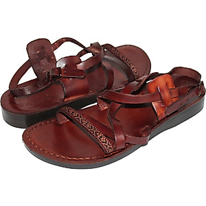 Holy Land Market Men/Women Biblical Jesus Leather/Embroidered Sandals/Slides From Jerusalem (Moses Style)