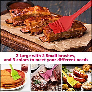 Hhyn Silicone Basting Pastry Brush Set 4 Pack Heat Resistant Spread Oil Butter Sauce for BBQ Grill Barbeque Kitchen Baking Cooking Pastries, 2 Large & 2 Small Multicolor