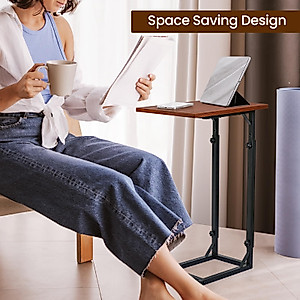 WHEARTED Adjustable C Shaped End Table - C Table Side Table for Couch and Sofa, Small Coffee Table with Metal Frame in Living Room, Bedroom, Bedside Rustic Brown
