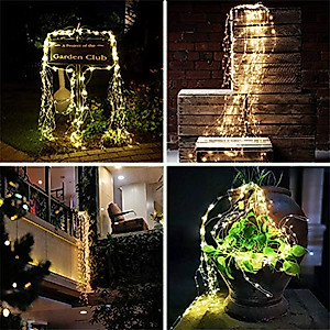 220LED Upgrade Solar Fairy Lights Outdoor Waterproof,11 Strand Solar Firefly Bunch Lights with 8 Flashing Modes Solar Waterfall Lights, Solar Watering Can Lights Garden Tent String Light (Warm White)