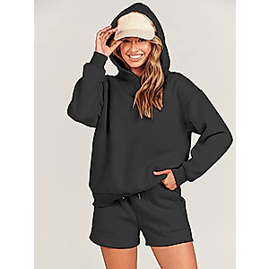ANRABESS Women 2 Piece Outfits Hoodies Short Set Oversized Fleece Sweatshirt Shorts Sweatsuit Y2K 2023 Fall Clothes Lounge Matching Sweat Set 1046heise-L