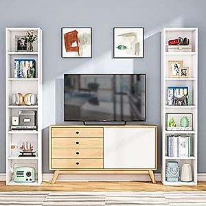 Tribesigns 70.9 Inch Tall Narrow Bookcase, Modern White Corner Bookcase with Storage, 6 Tier Cube Display Shelves for Home Office