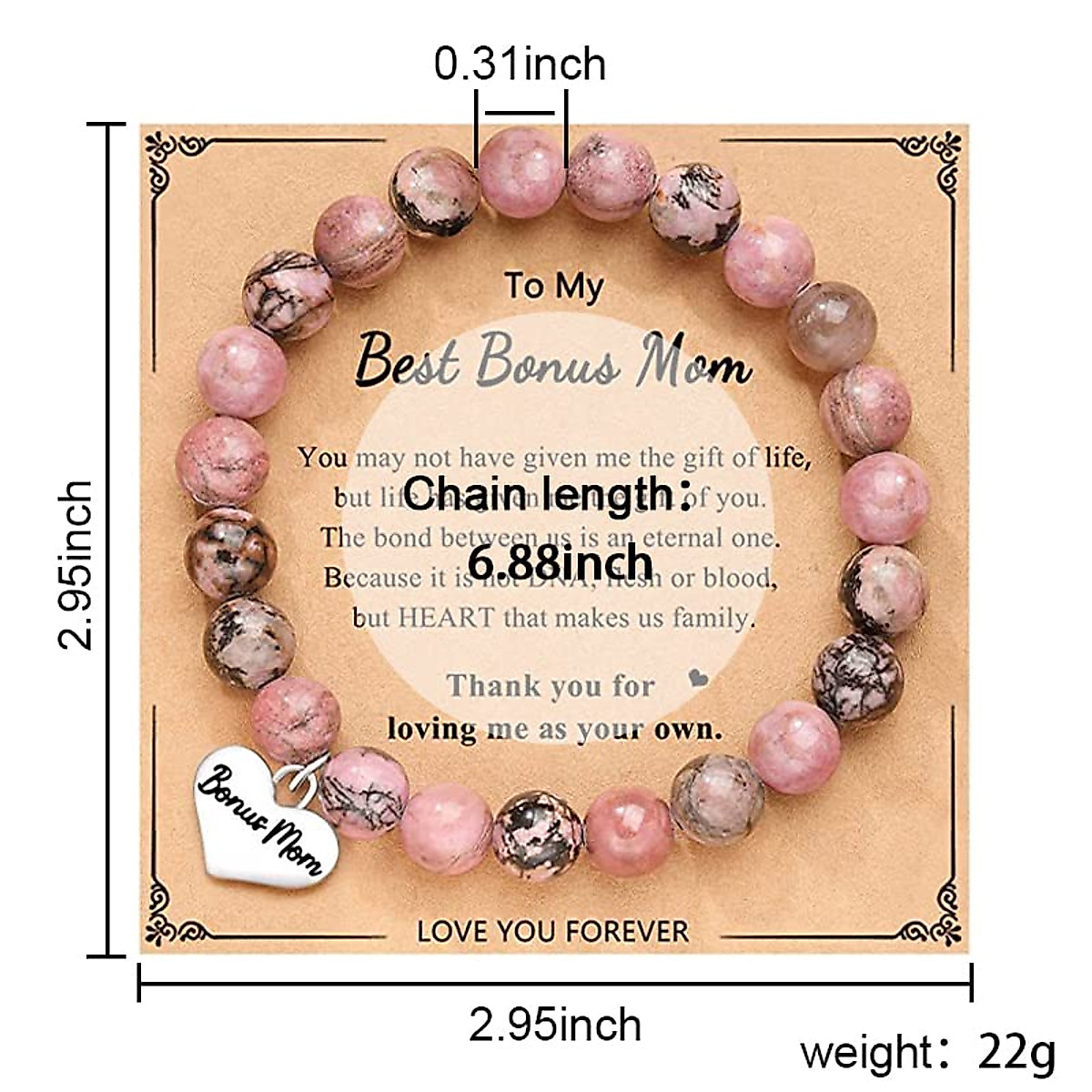 Kilener Bonus Mom Stepmom Gifts Bracelet from Daughter Son Mothers Day Gifts for Step Mom Beaded Bracelets for Women Stepmother Gifts for Christmas Birthday Thank You Gift for Mother in Law Bracelet