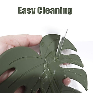 Generic Silicone Trivet Mat Set of 2, Monstera Pot Holders for Hot Pots and Pans, Soft Rubber Multi-Use Trivets for Kitchen Countertops, Tables, Non Slip Coasters, Large, Green