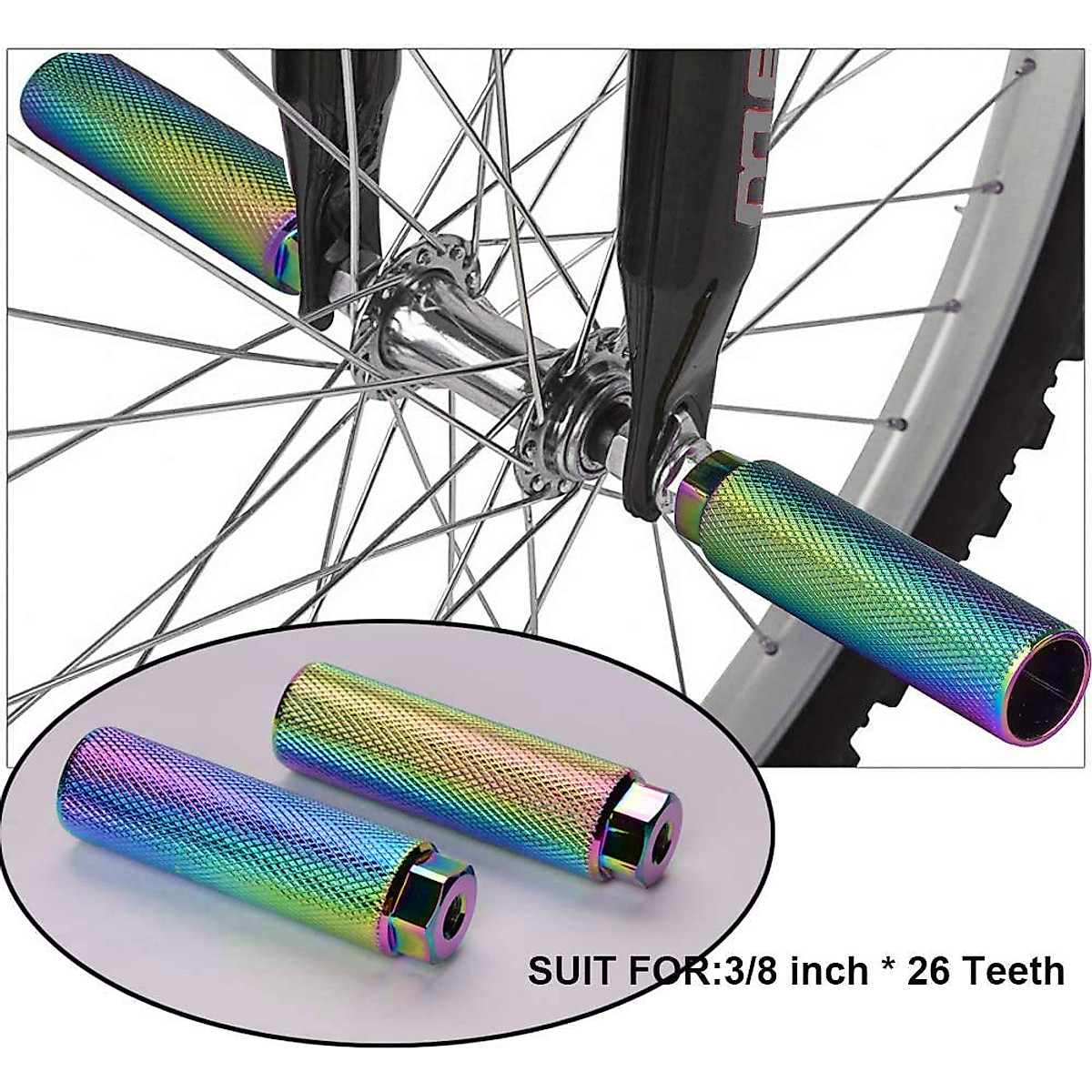 Bike Pegs, 2Pcs 26 Teeth Aluminum Alloy Anti-Skid Pegs for BMX Mountain Bike Cycling Rear Stunt Pegs Fit 3/8 inch Axles