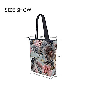 Pink Rose Marble Tote Handbag for Women Tote Bag, Canvas + leather Shoulder Bag, Hobo bag, Satchel Purse(226ut8a)