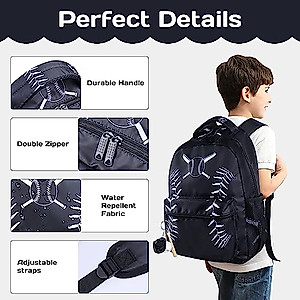 NHBTGSF Baseball Backpack for Boys,Kids Baseball Backpack for School,17inch Backpack Set with Lunch Bag and Keychain Black
