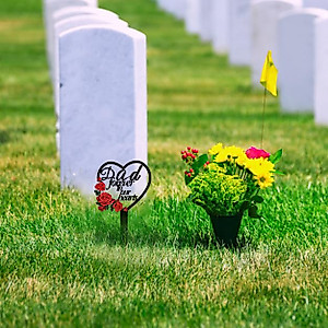 ZPhomeing Grave Decorations with Heart and Flower for Loss Dad Metal Cemetery Memorial Plaques Sympathy Grave Markers - Black Decorative Garden Cemetery Stake