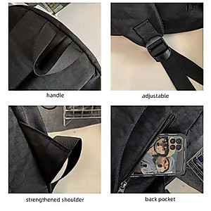 Kawaii Backpack with Cute Accessories Simple Modern Star Pattern Backpack Big Capacity Backpack (Black)