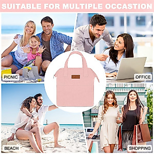 KUBYA Lunch Bag Women, Lunch Box for Women Men Insulated Lunch Bag & 1 Food Storage bag Simple Reusable Lunch Tote Bag for Work, Picnic Beach or Travel (Pink)