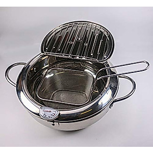 TIYOORTA Mini deep fry pan with basket draining rack Stainless steel Fryer pot with Thermometer for Chicken French Fries Fish onion ring