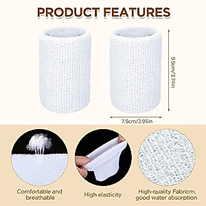 PAFUWEI White Sweatband Wristbands, 2 Pieces Elastic Cotton Sports Wristbands for Men&Women, Absorbent Black Sports Wristbands for Basketball, Baseball,Football,Tennis,Running Sport(8x10cm)