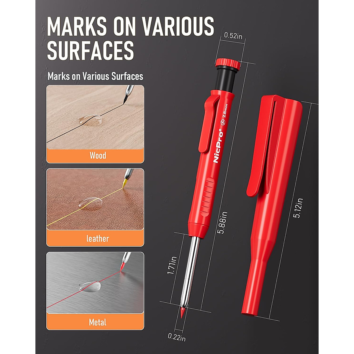 Nicpro 2Pack Carpenter Pencil with Sharpener, Mechanical Carpenter Pencils with 26 Refills (Red, Black, Yellow), Deep Hole Marker Construction Heavy Duty Woodworking Pencils for Architect