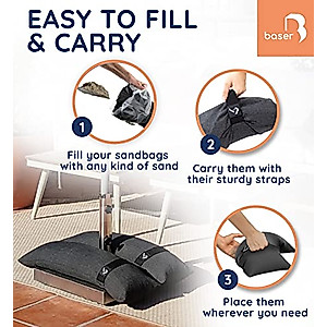 Baser Fillable Straight Sandbags, 4 x 55 LBS fillable Weight Bags for Patio Umbrellas, Cantilevers and Garden Accessories