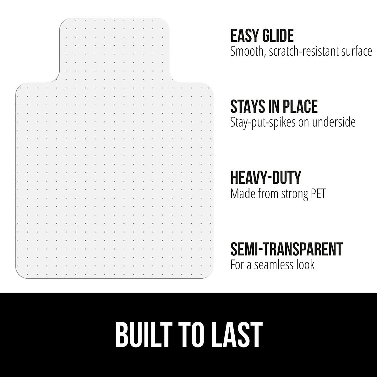 Gorilla Grip Office Chair Mat for Carpet Floor, Slip Resistant Heavy Duty Under Desk Protector Carpeted Floors, No Divot Plastic Rolling Computer Mats, Smooth Glide Semi Transparent Design 48x36 Clear